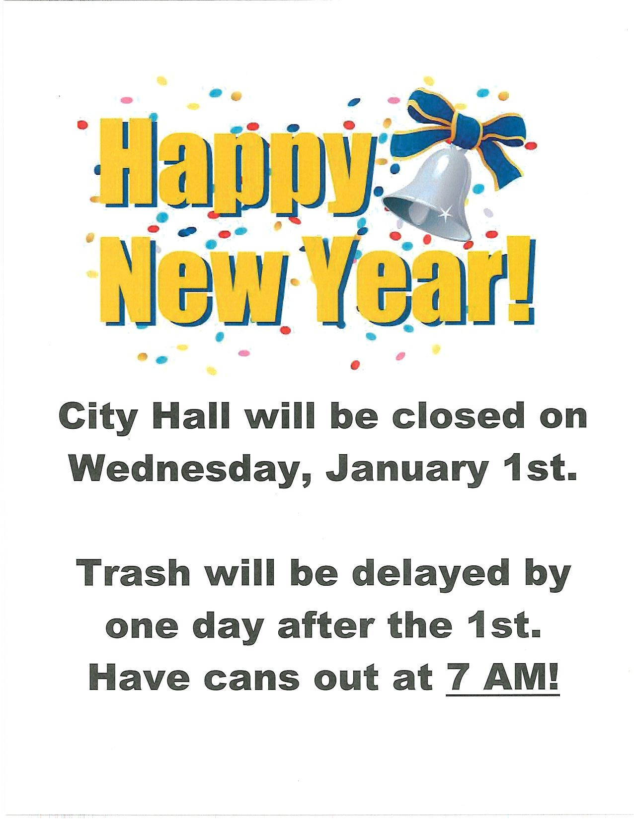 City Hall will be closed on Wednesday, January 1st - City of Rigby
